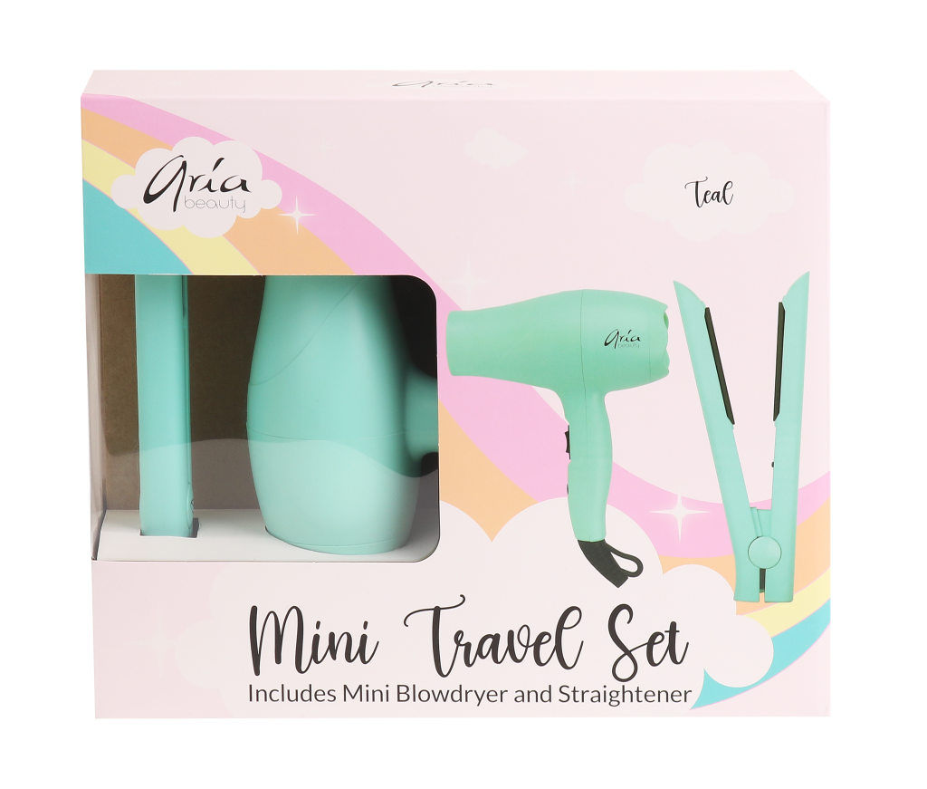 Aria Mini Blowdryer & Straightener Travel Set in Teal - NLI Solutions